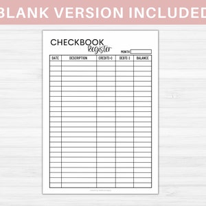 Checkbook Register Printable Check Transaction Tracker Checkbook Log ...