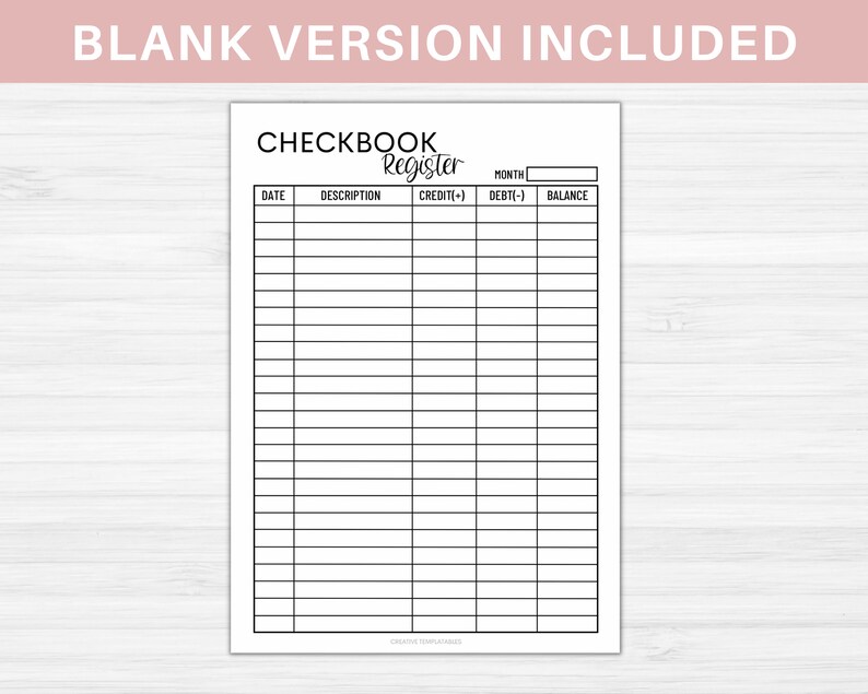 Checkbook Register Printable Check Transaction Tracker Checkbook Log ...