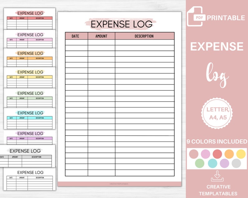 Expense Tracker Printable Spending Tracker Expense Log Purchase Log ...