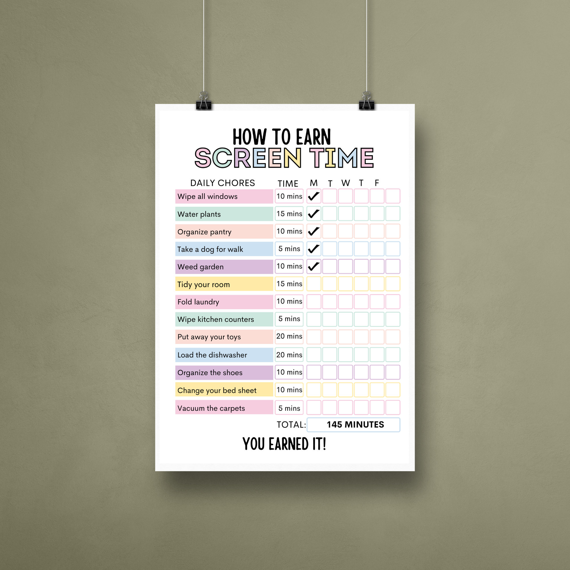 How to Earn Screen Time With Screen Bucks Editable Allowance Chore ...