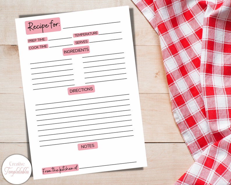 Recipe Template Editable Recipe Planner Recipe Organizer Meal Prep ...