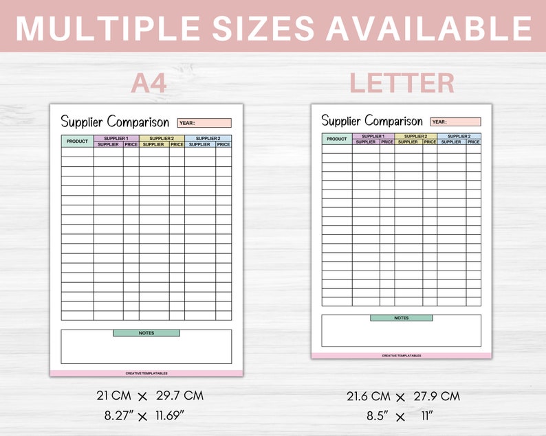 Supplier Comparison Editable Supplier Tracker Supplier Cost Comparison ...