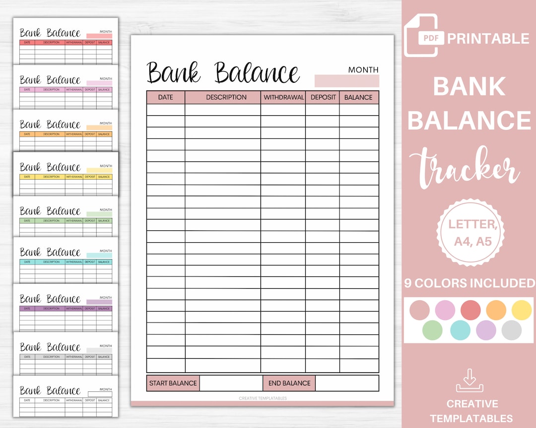 Bank Balance Tracker Finance Tracker Finance Log Saving Tracker Banking ...