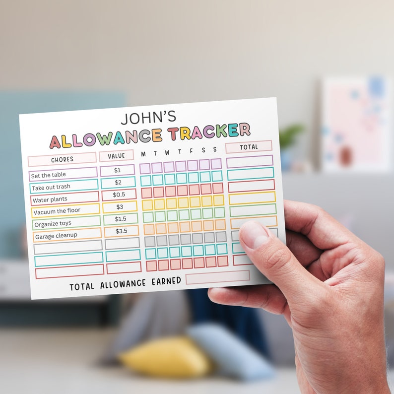 Kids Allowance Tracker Editable | Earn Money Chore Chart for Kids ...