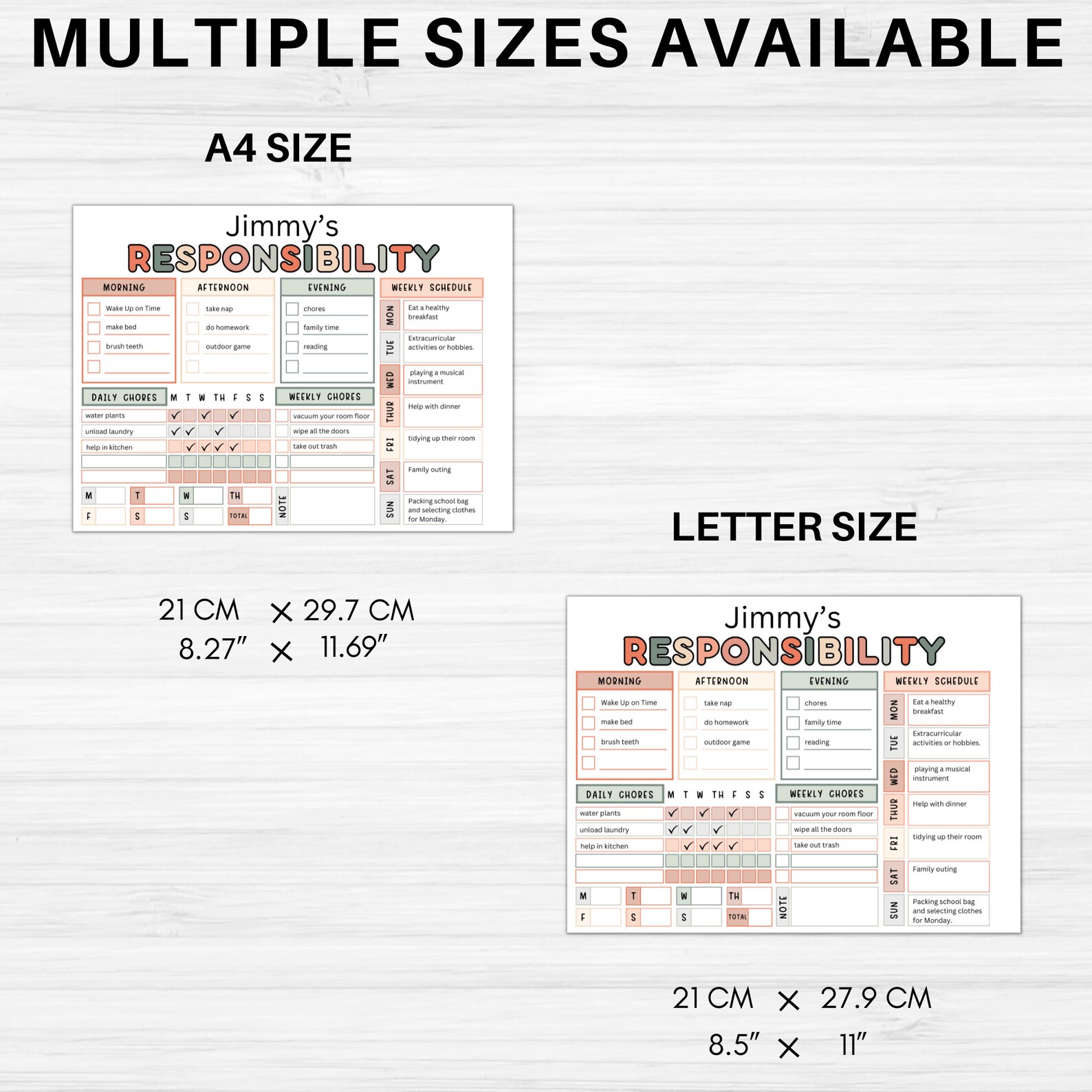 Responsibility Chore Chart for Kids Editable Chore Chart - Etsy