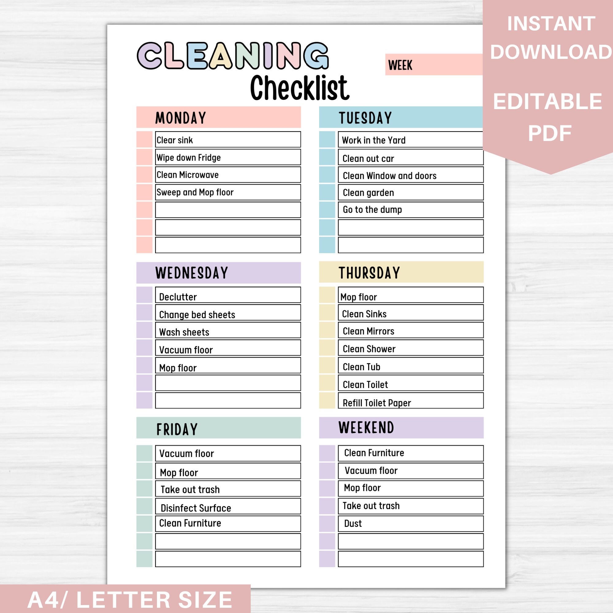 Cleaning Planner | Kids Chore Chart Editable | Cleaning Schedule for ...