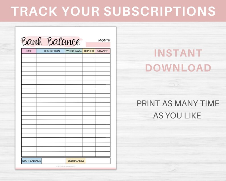 Bank Balance Tracker Finance Tracker Finance Log Saving Tracker Banking ...