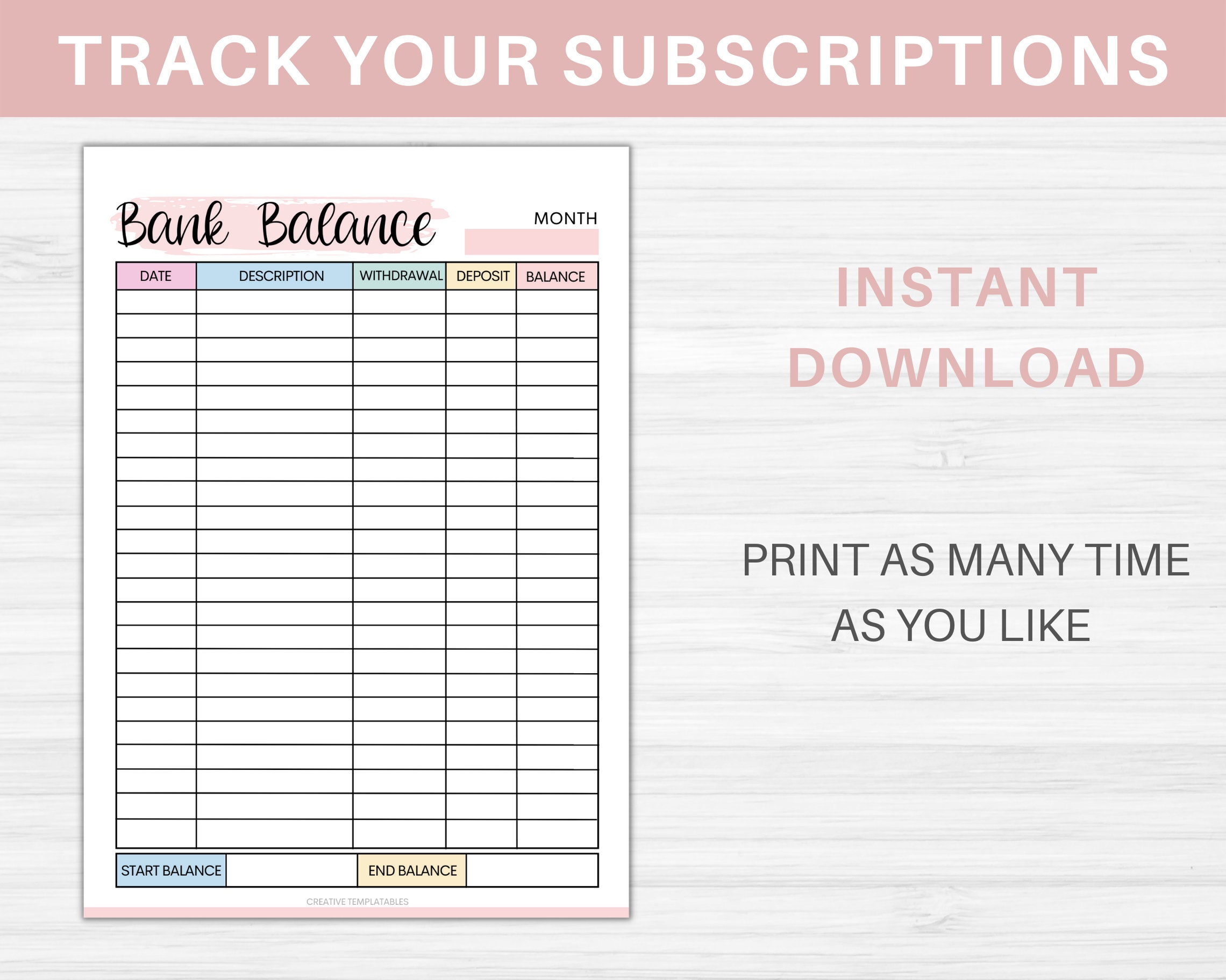 Bank Balance Tracker Finance Tracker Finance Log Saving Tracker Banking ...