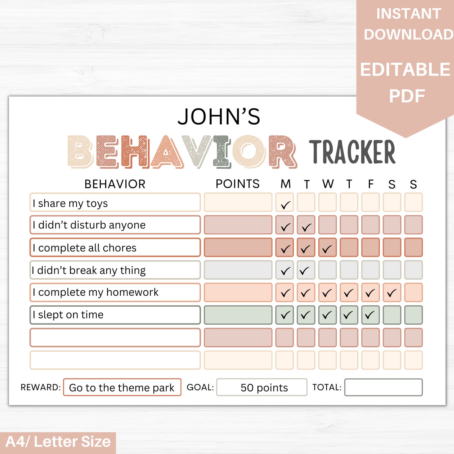 Behavior Reward Chart for Kids | Good Behavior Tracking | Children ...