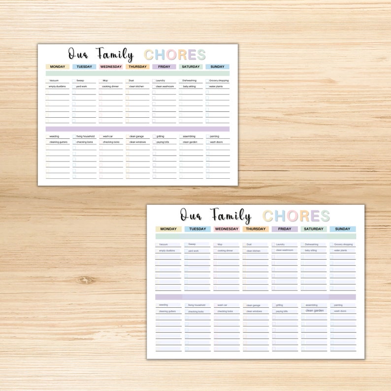 Family Chore Chart | 2,3,4,5 Family Members Editable Chore Chart ...