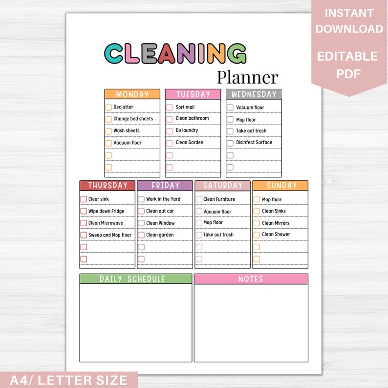 Cleaning Planner Cleaning Chore Chart Editable Cleaning - Etsy