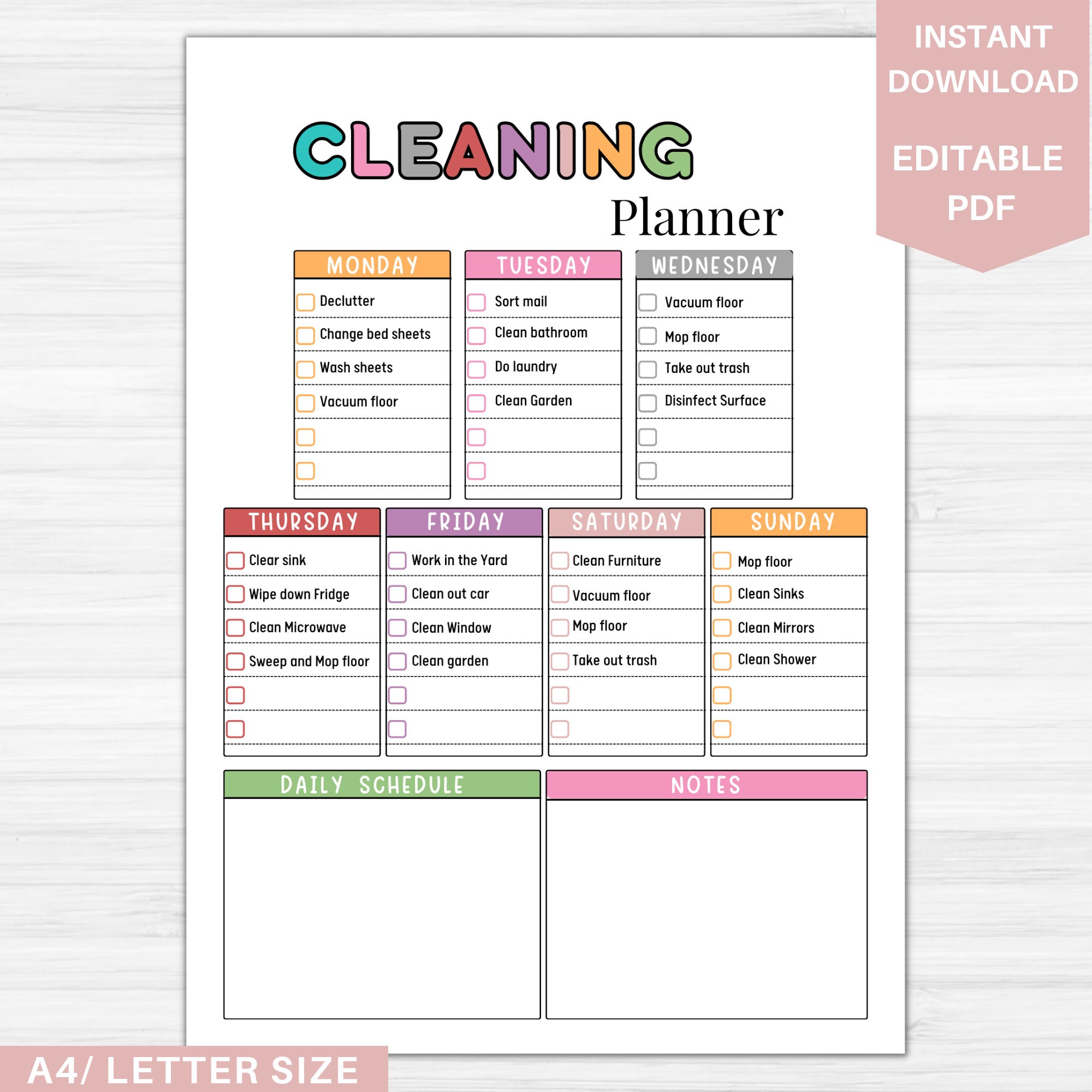 Cleaning Planner Cleaning Chore Chart Editable Cleaning - Etsy