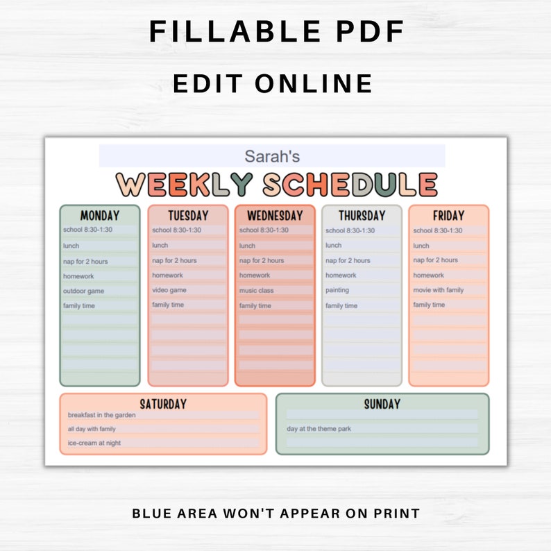 Weekly Schedule Kids Chore Chart Editable Weekly Checklist for Kids ...