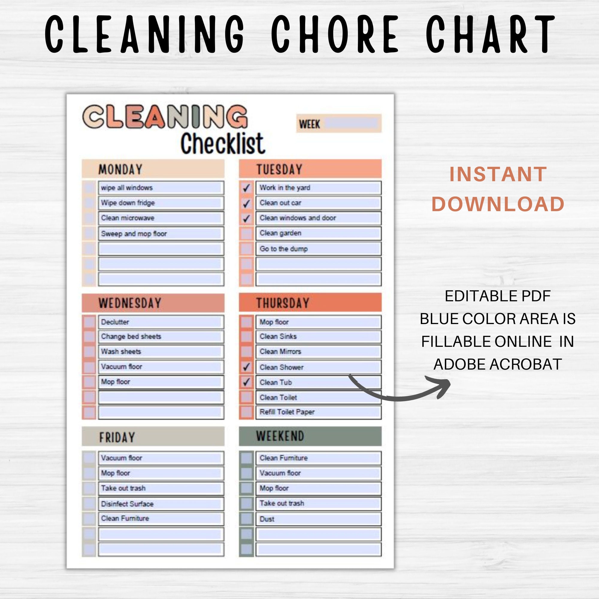 Cleaning Planner Kids Chore Chart Editable Cleaning Schedule for Kids ...