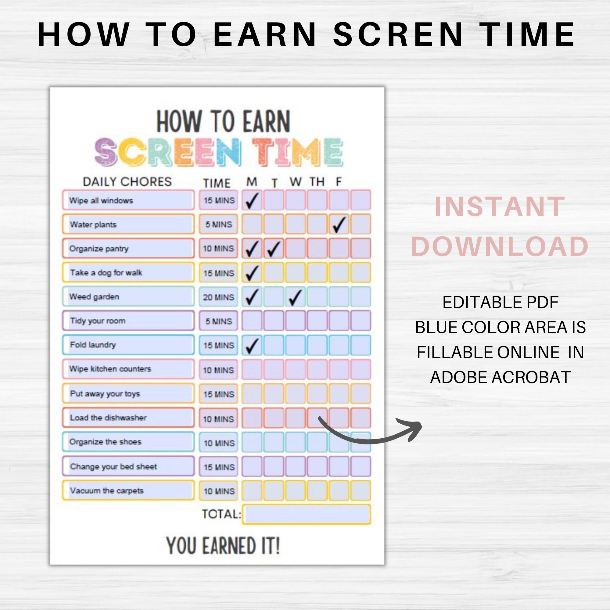 How to Earn Screen Time With Screen Bucks | Editable Allowance Chore ...