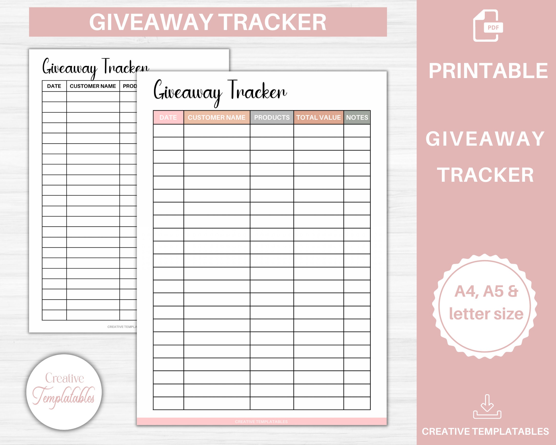 Giveaway Tracker | Printable Giveaway Planner | Giveaway Management ...