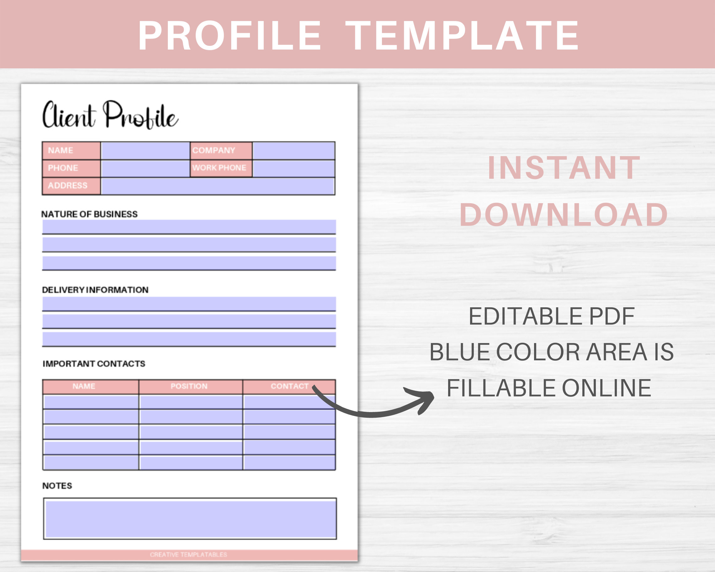 Client Profile Template | Editable Customer Profile Tracker | Client ...