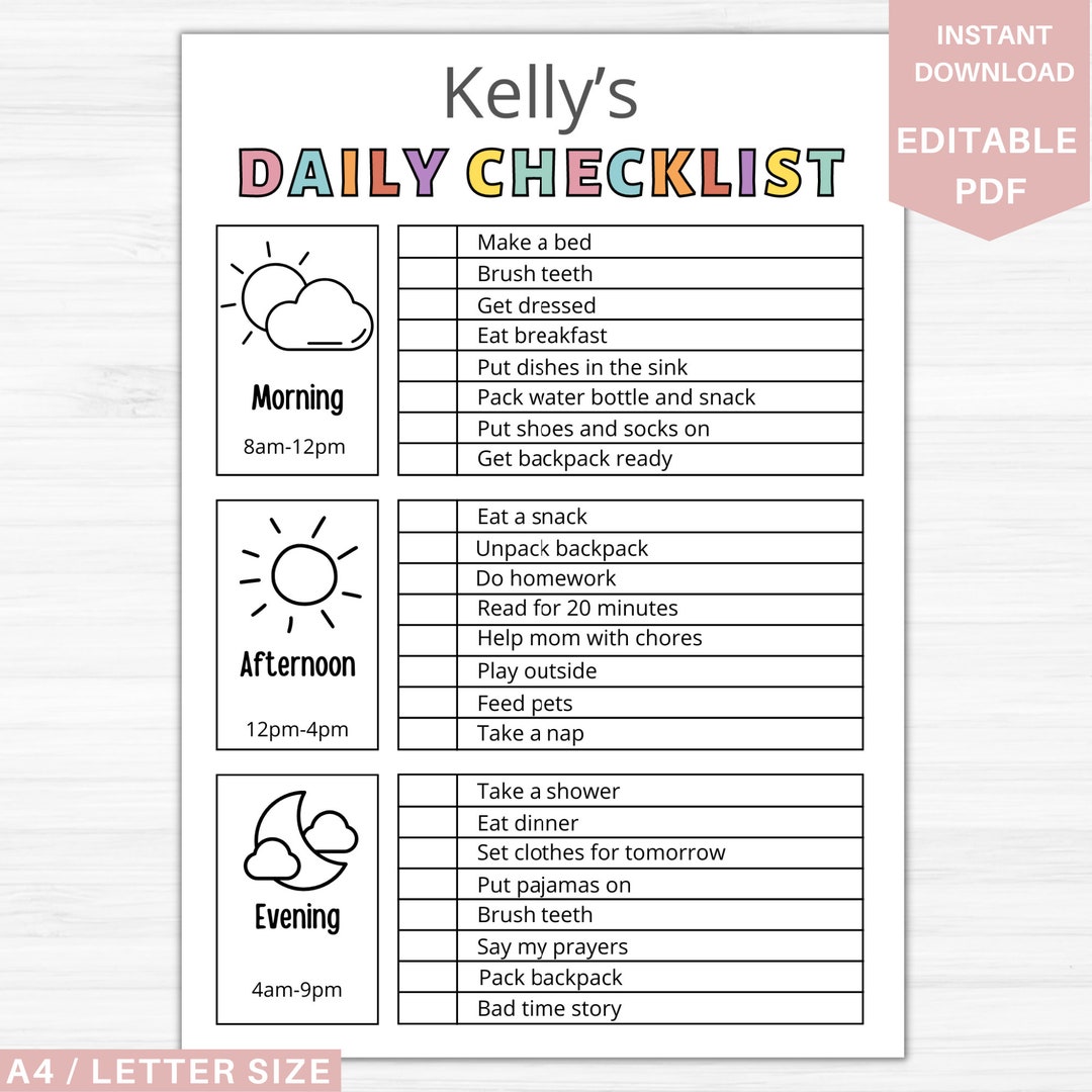 Kids Chore Chart Editable | Daily Routine Responsibility Chart | Kids ...