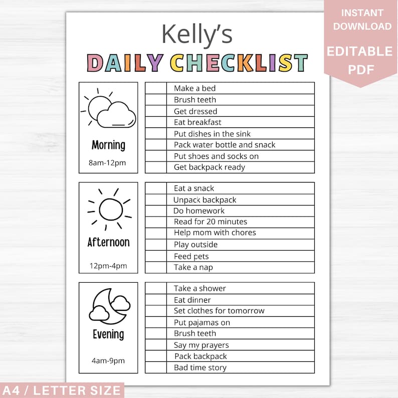 Kids Chore Chart Editable | Daily Routine Responsibility Chart | Kids ...