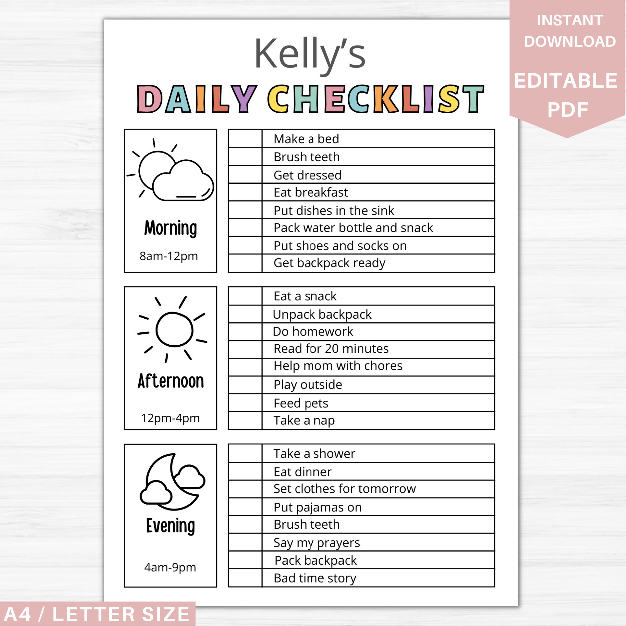 Kids Chore Chart Editable | Daily Routine Responsibility Chart | Kids ...