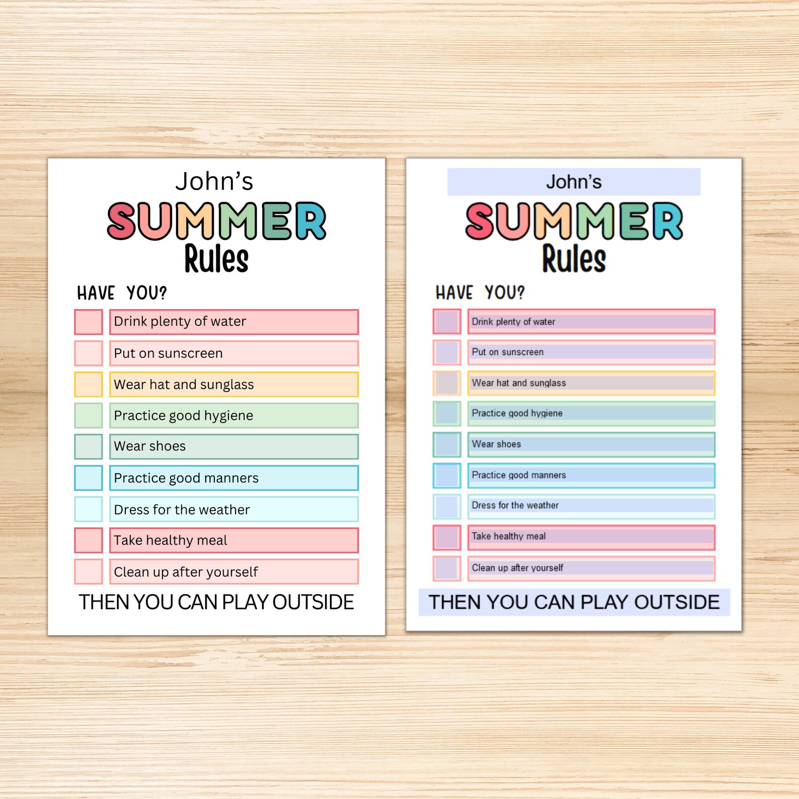 Summer Rules for Kids Summer Routine Editable Summer Rules Checklist ...