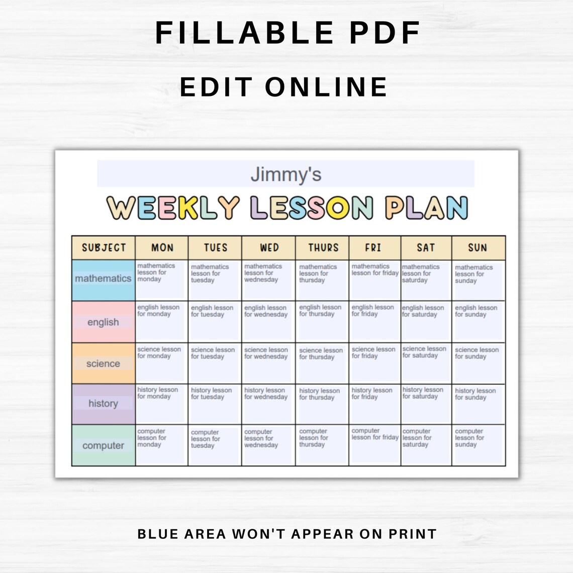Weekly Lesson Plan Editable | Lesson Planner | Homeschool Teacher ...