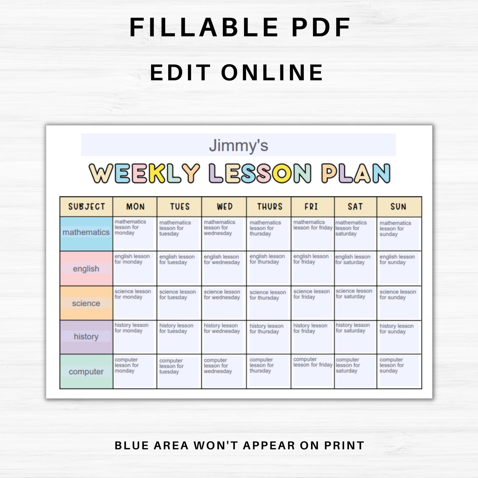 Weekly Lesson Plan Editable | Lesson Planner | Homeschool Teacher ...