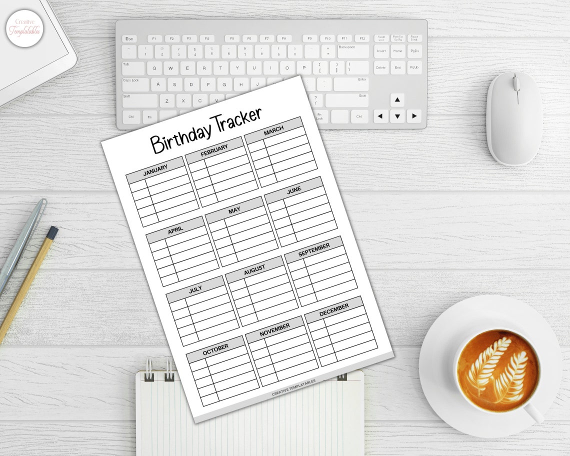 Birthday Tracker Printable Birthday Planner Birthday Organizer Birthday ...