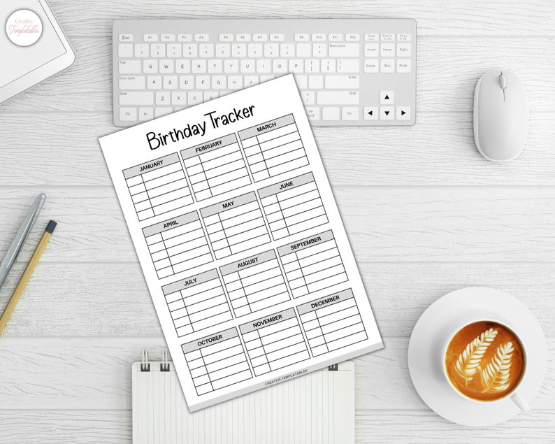 Birthday Tracker Printable Birthday Planner Birthday Organizer Birthday ...