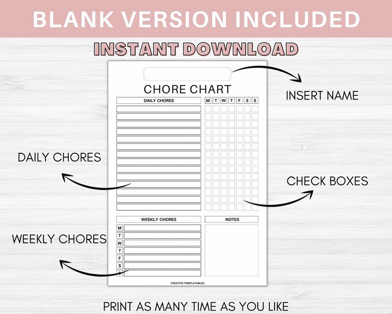 Chore Chart | Printable Responsibilities Chart | Chore List | Routine ...