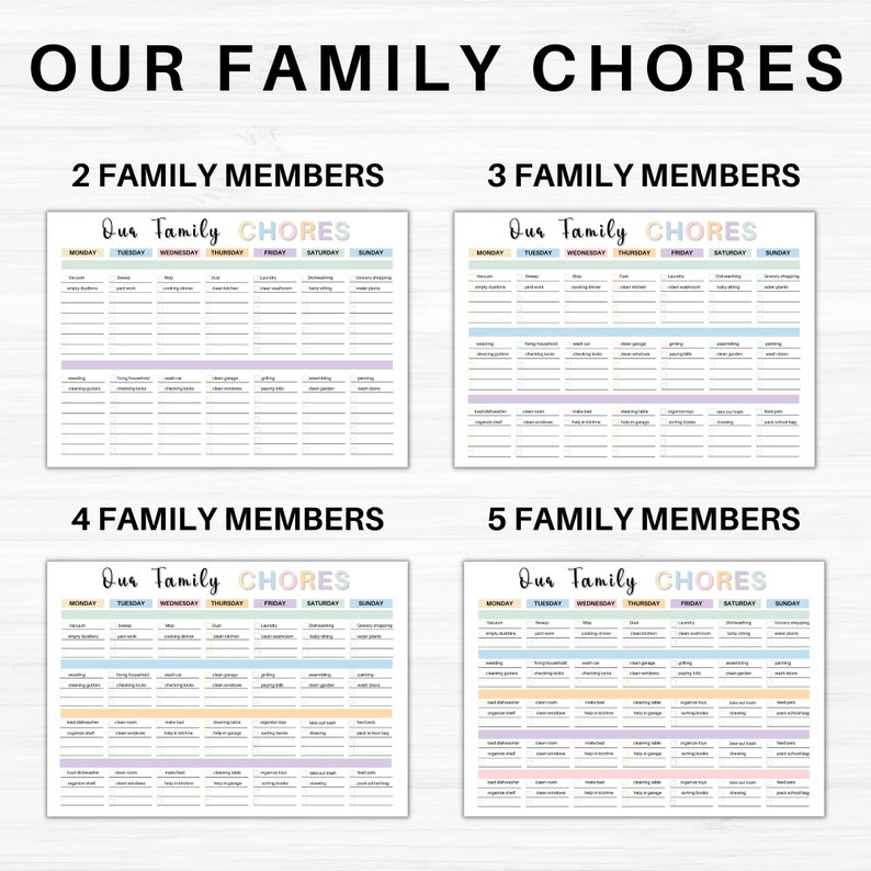 Family Chore Chart | 2,3,4,5 Family Members Editable Chore Chart ...