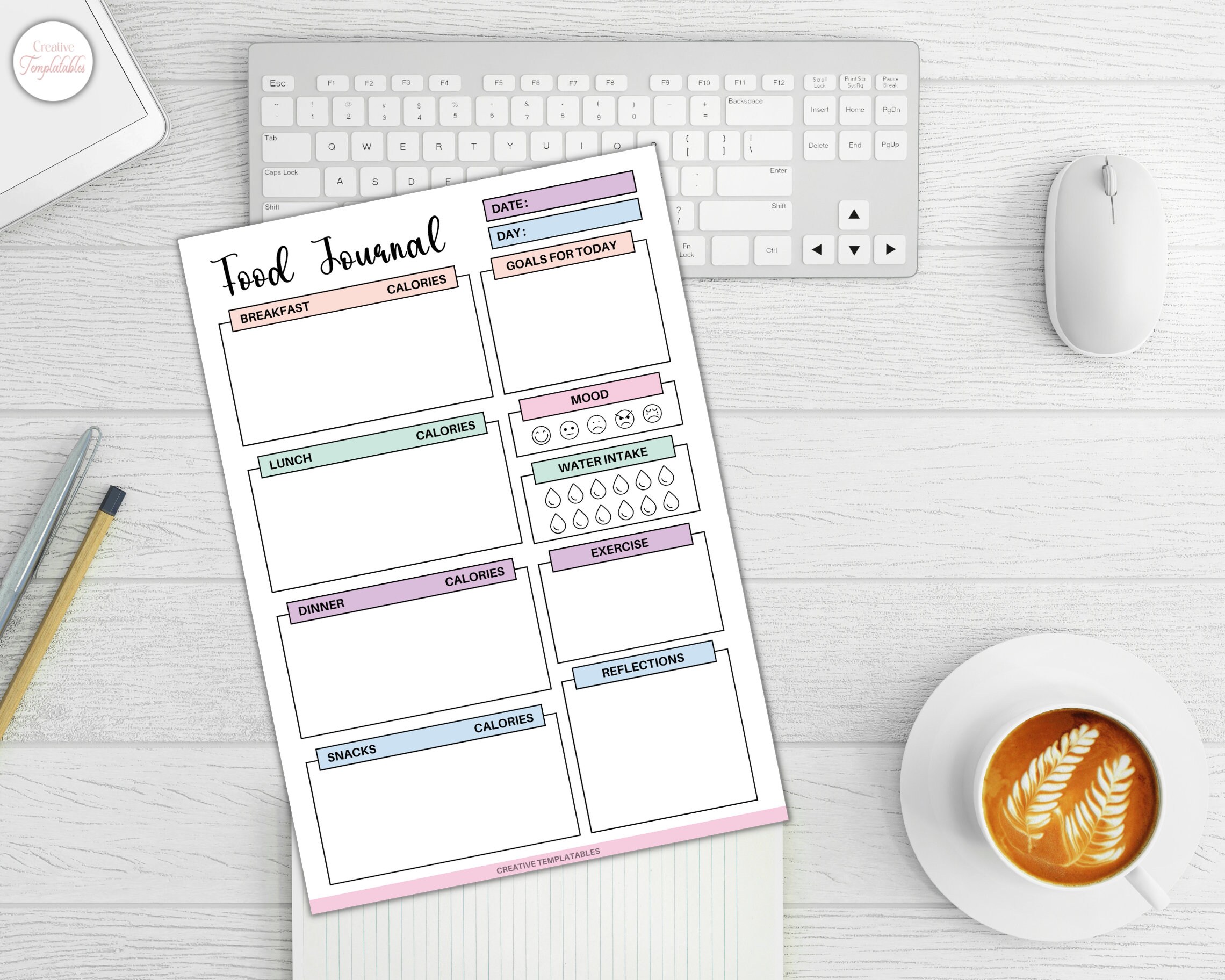 Food Journal Printable Food Diary Meal Journal Meal Tracker Daily Food ...