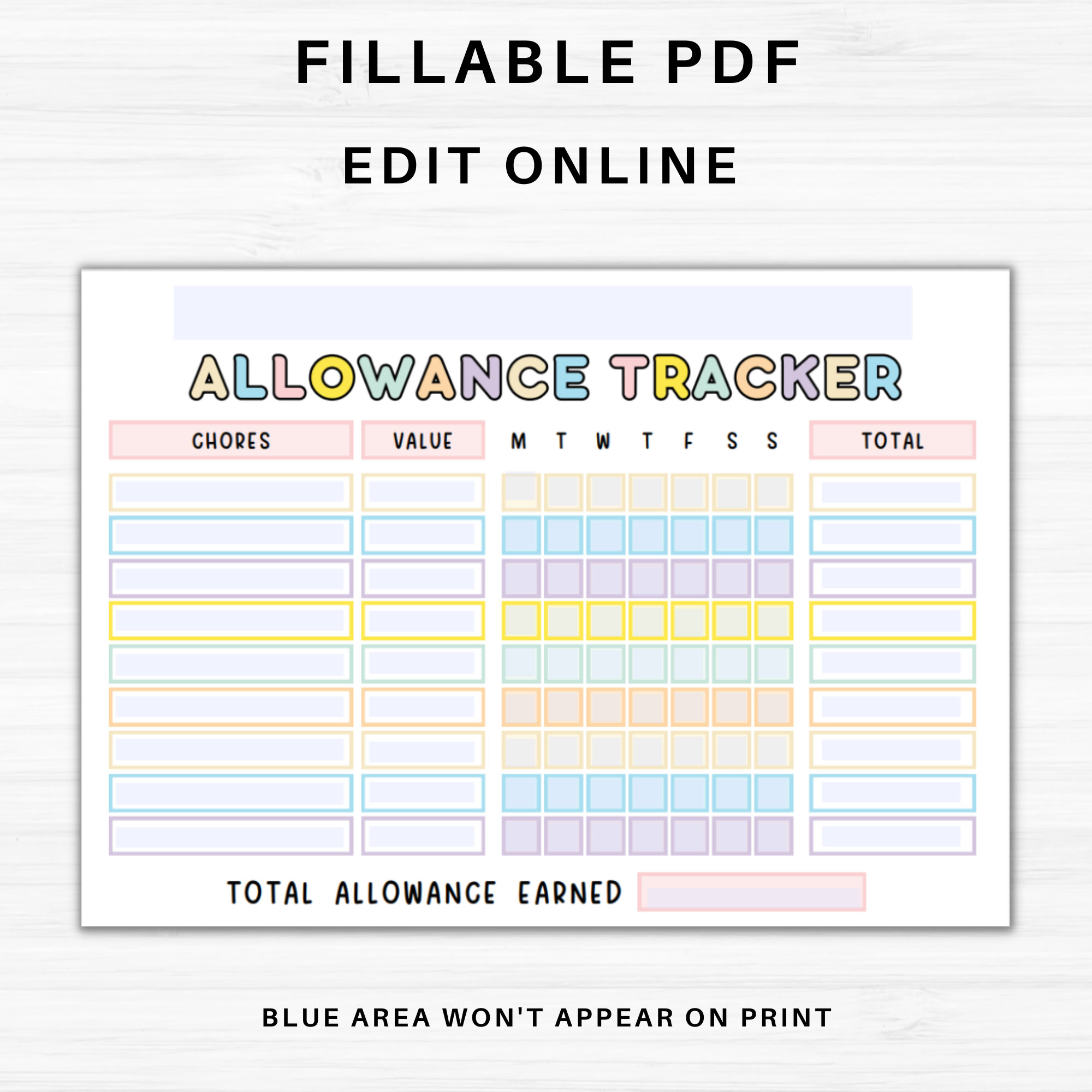 Kids Allowance Tracker Editable | Earn Money Chore Chart for Kids ...
