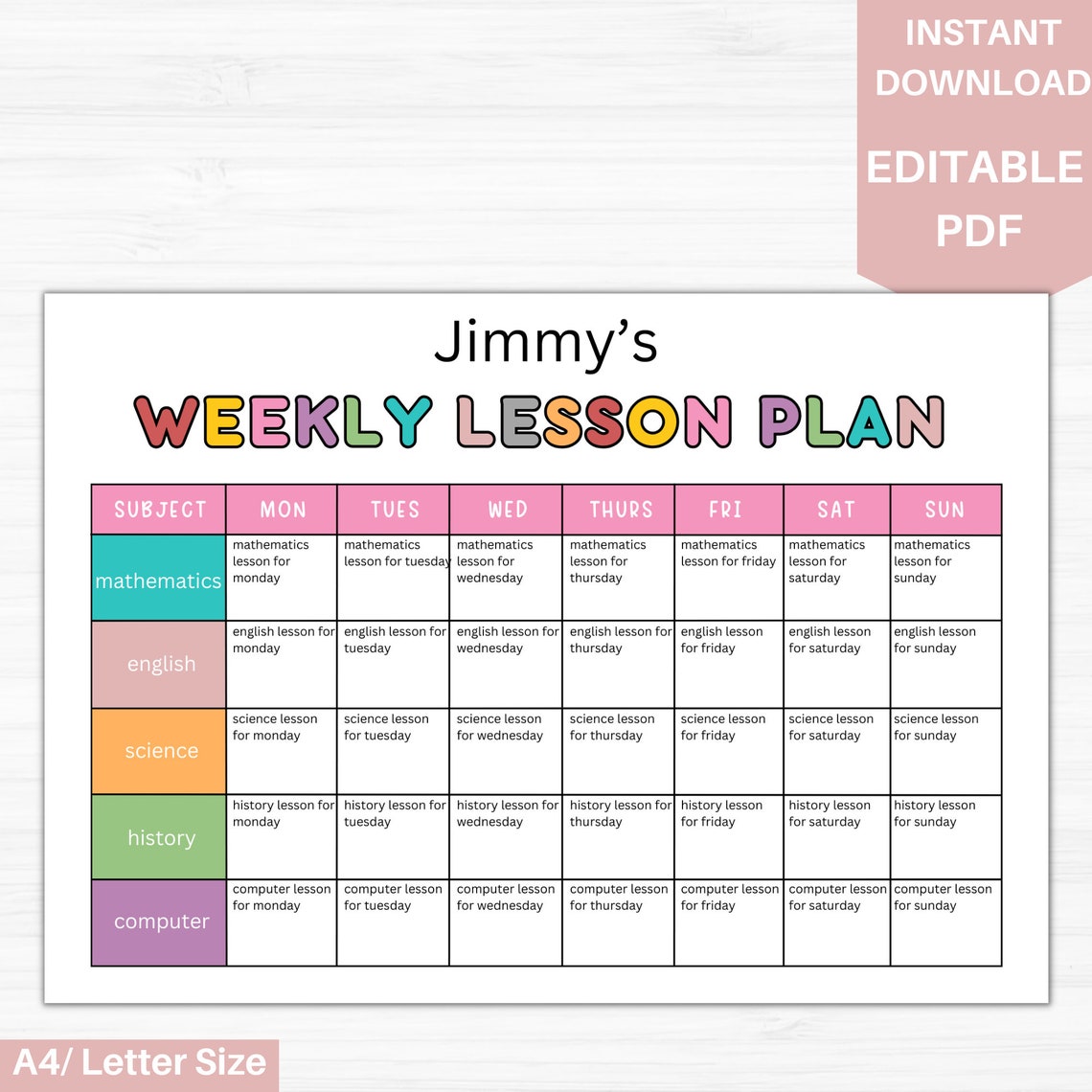 Weekly Lesson Plan Editable | Lesson Planner | Homeschool Teacher ...