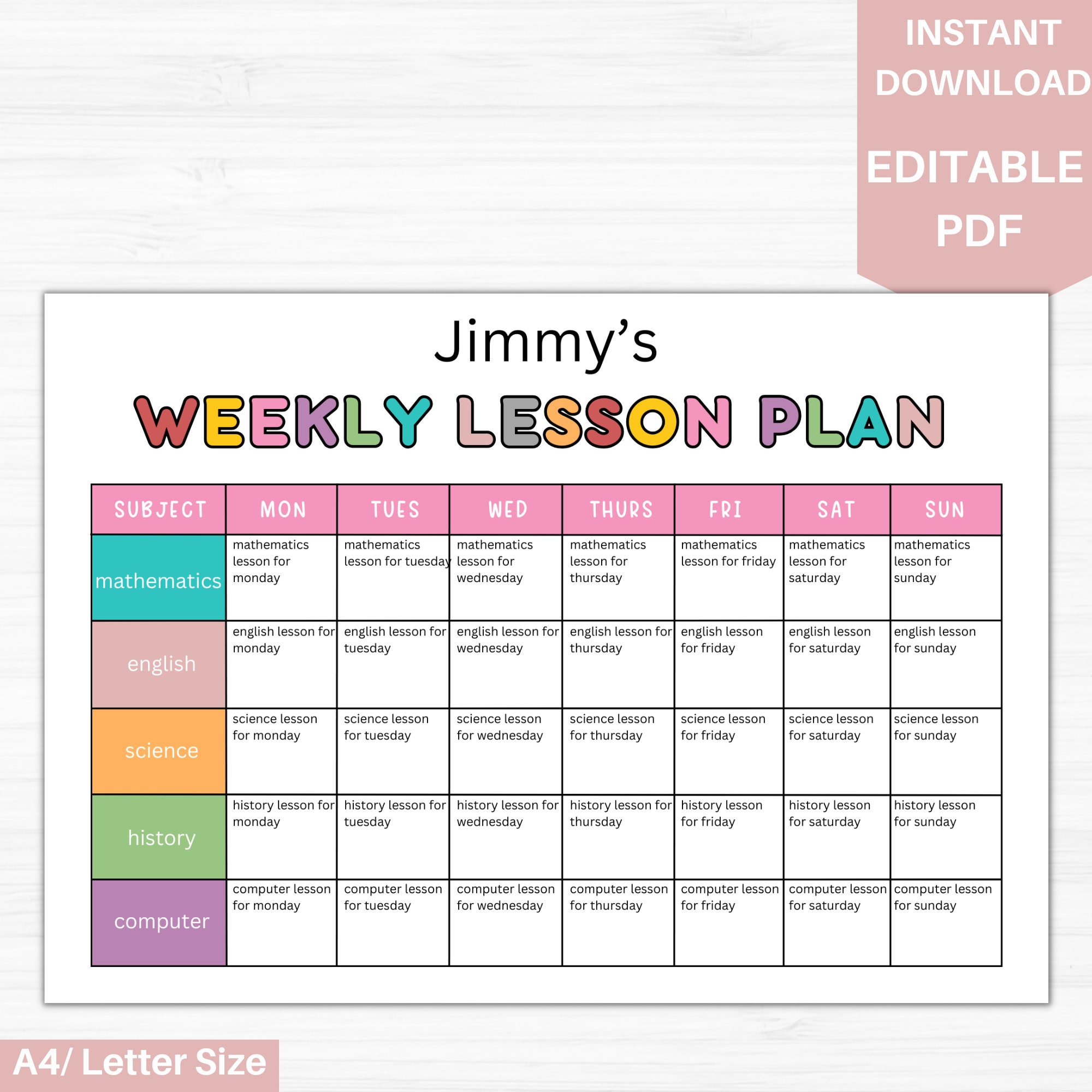 Weekly Lesson Plan Editable | Lesson Planner | Homeschool Teacher ...