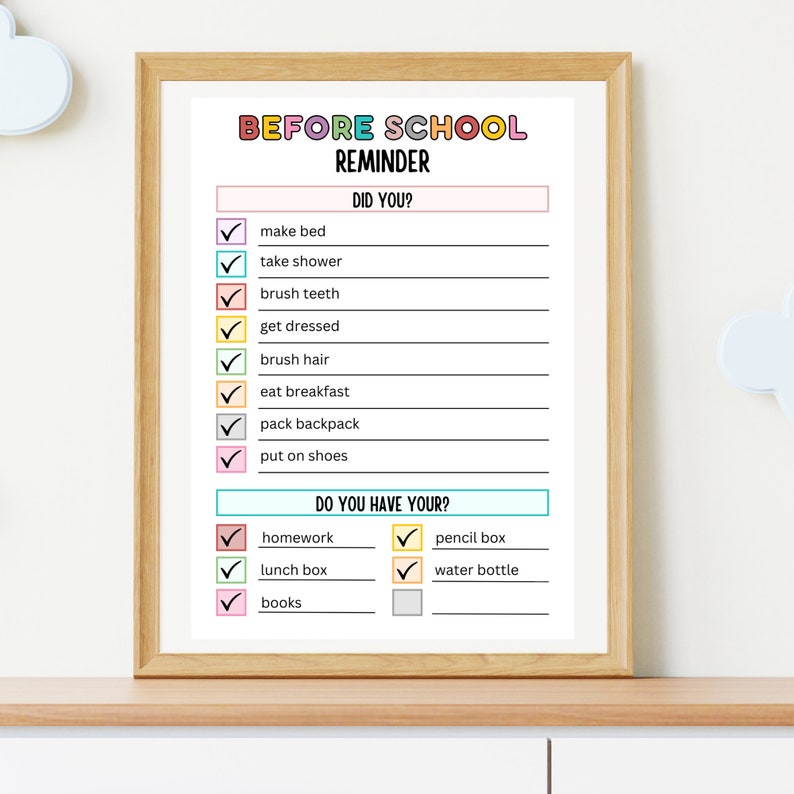 School Checklist Reminders for Kids Preschool Kindergarten - Etsy