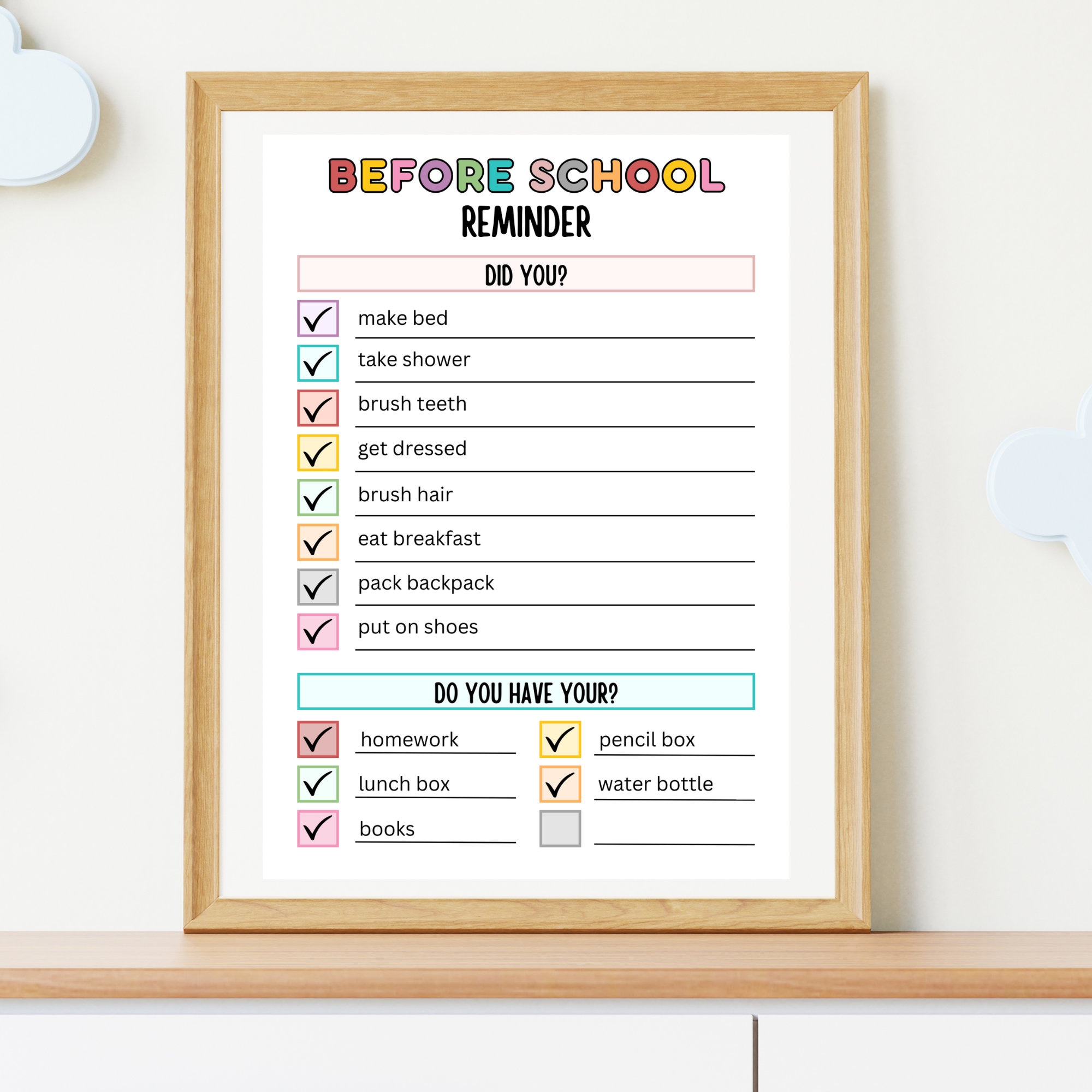 School Checklist Reminders for Kids Preschool Kindergarten - Etsy