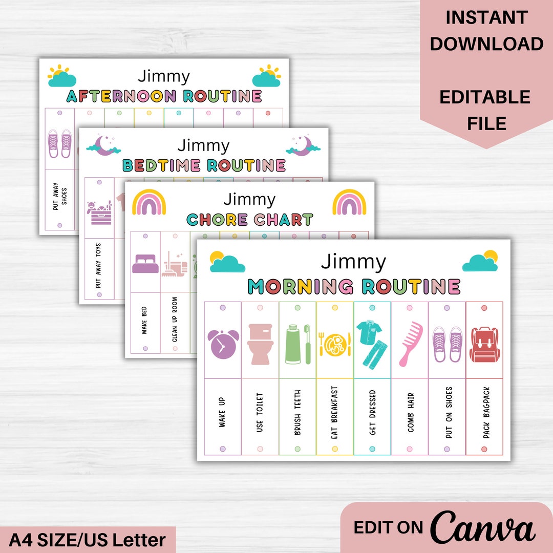 Kids Flip Routine Chart Editable Schedule for Kids Chore Chart Morning ...
