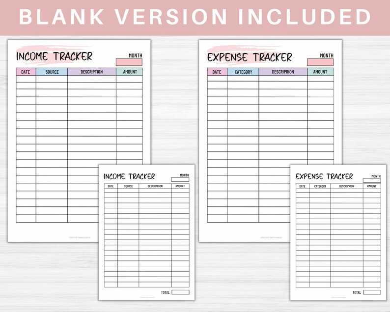 Income & Expense Tracker Printable Spending Tracker Expense Log ...