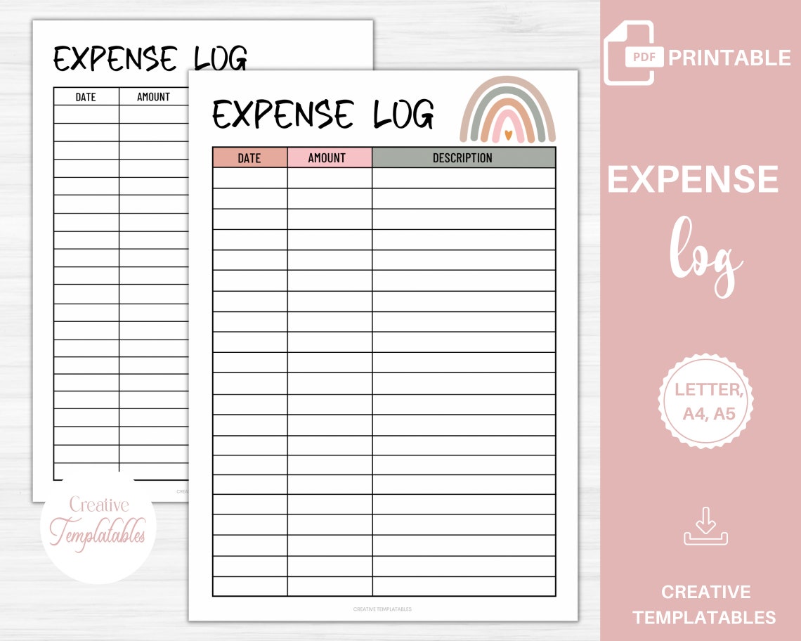 Expense Tracker Printable Spending Tracker Expense Log Purchase Log ...