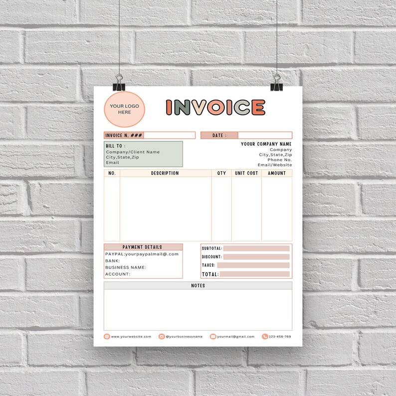 Invoice Template Editable Business Invoice Log Billing Template Receipt ...