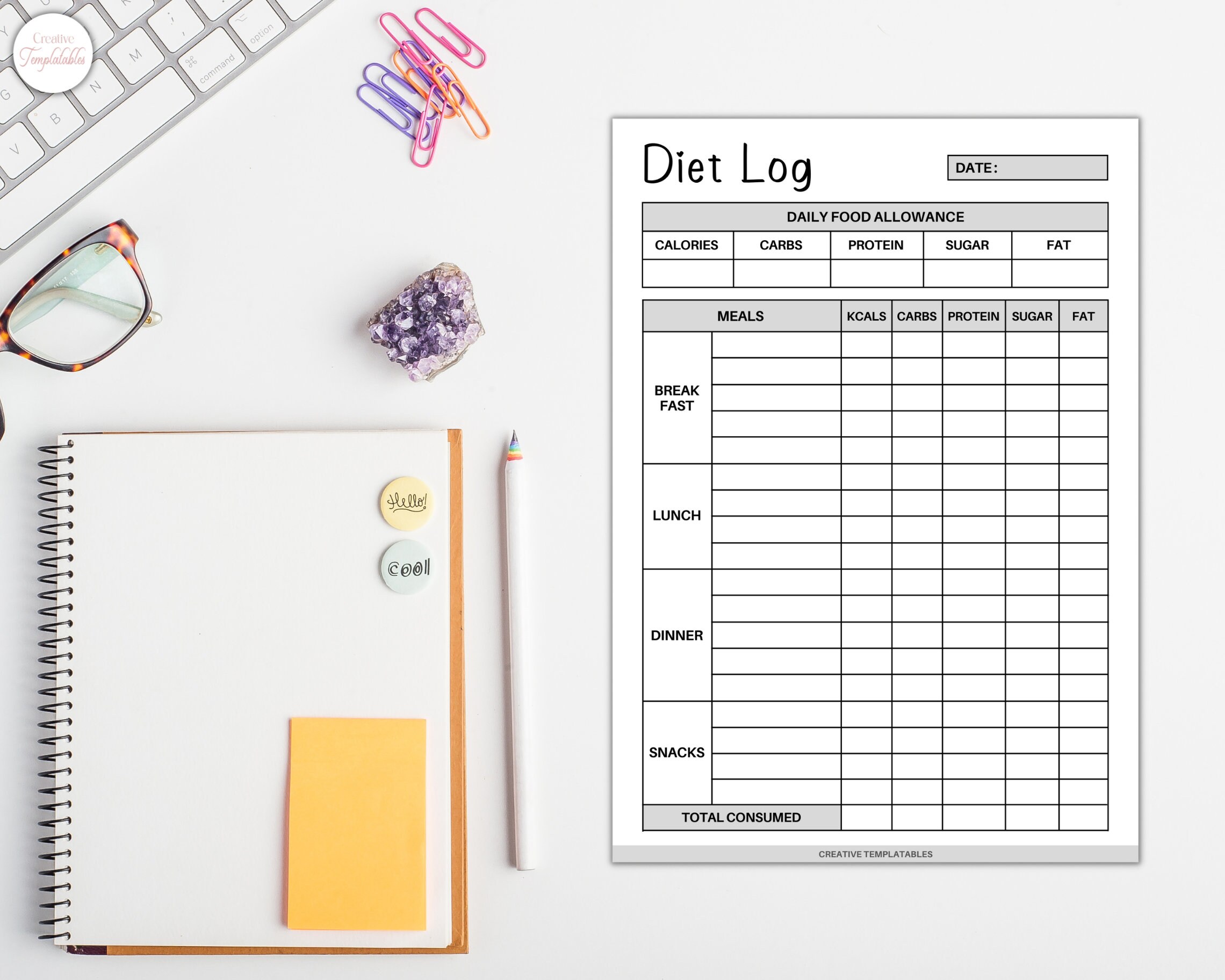 Diet Log Printable Fitness Log Fitness Tracker Diet Tracker Daily Food ...