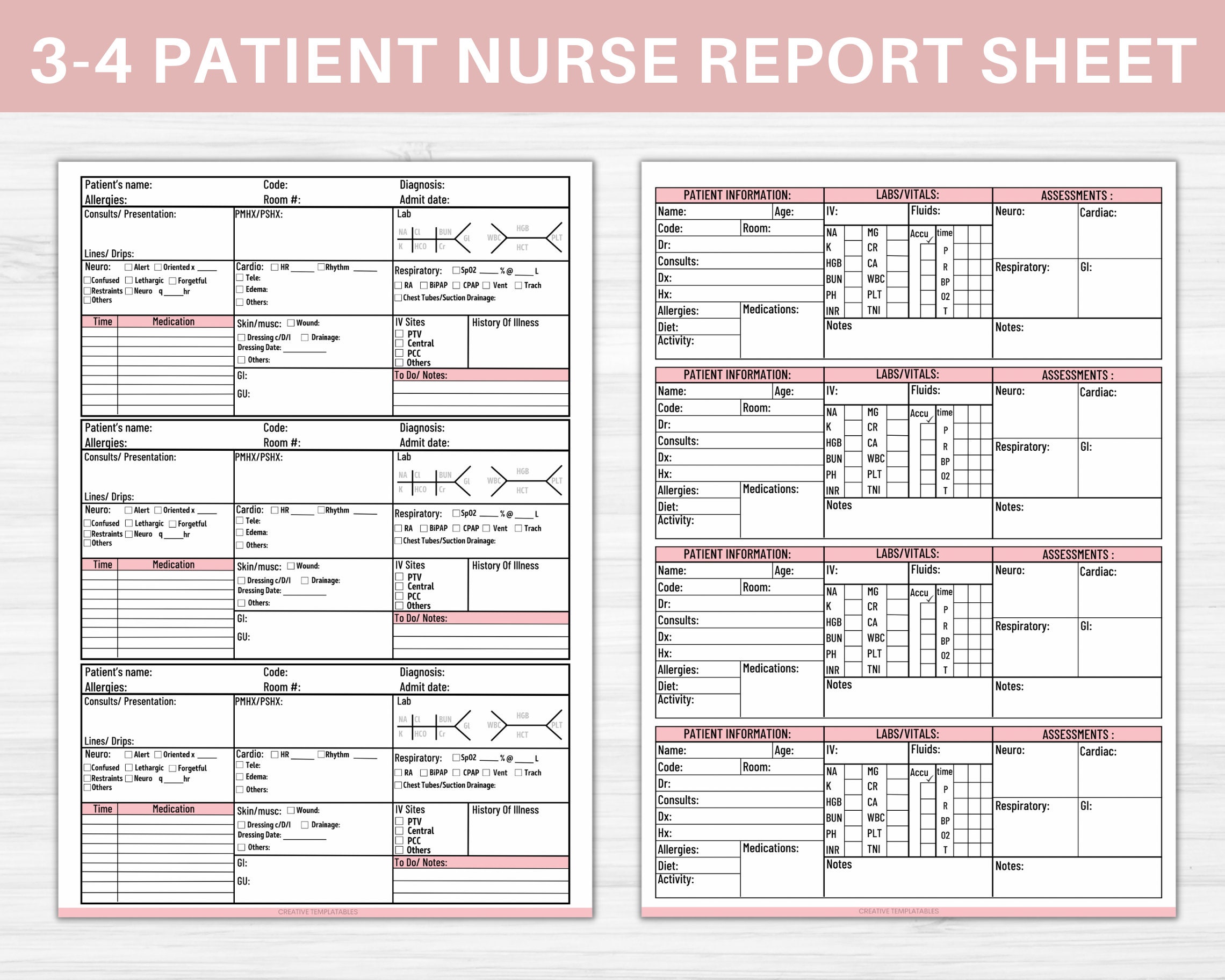 Nursing Report Sheet Printable Nursing Report Sheet Nurse Report Med ...