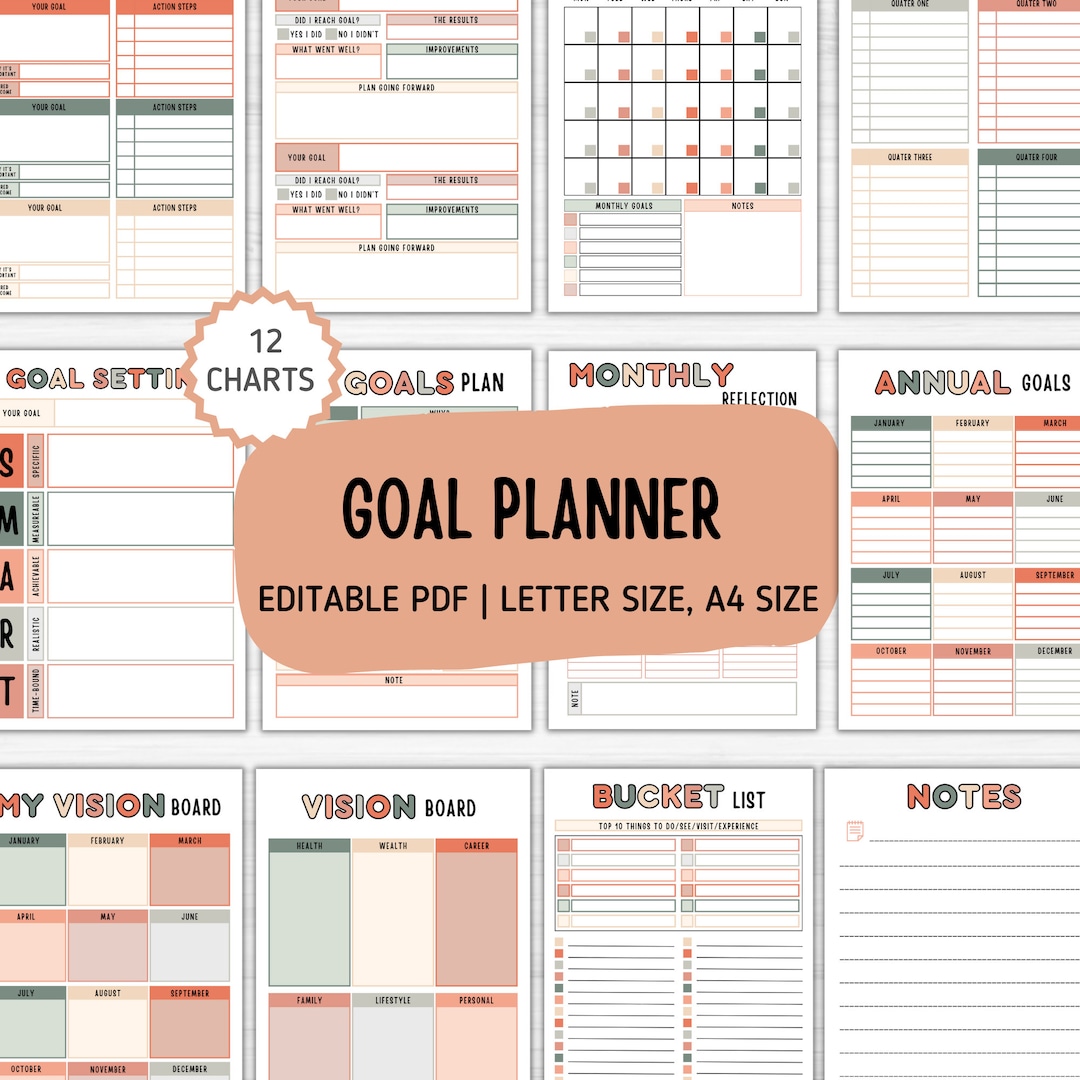 Goal Planner Bundle Editable Goals Tracker Smart Goal Setting Kit New ...