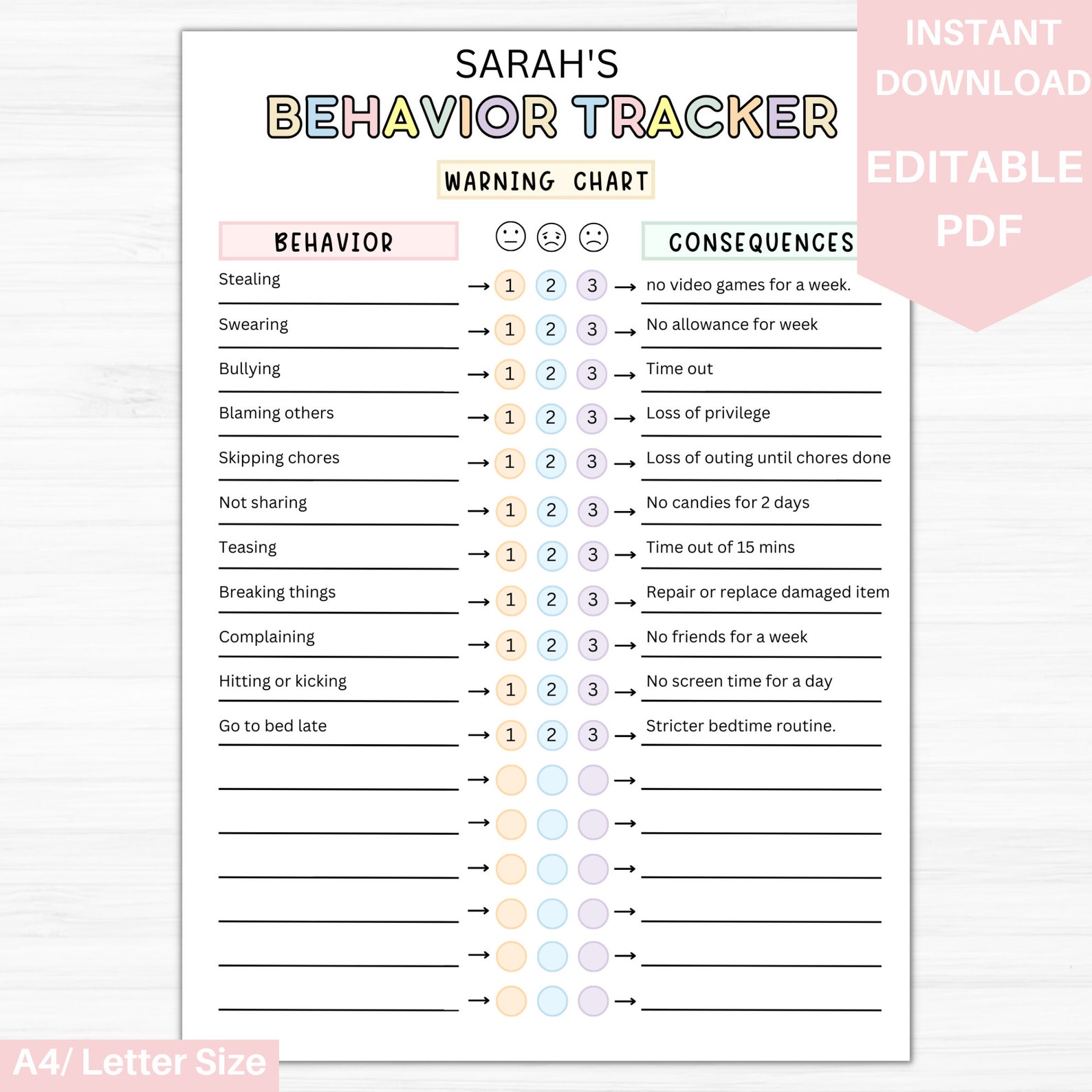Behavior Reward Chart for Kids Good Behavior Tracking - Etsy UK