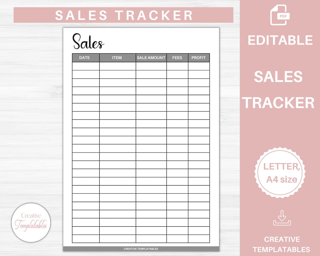 Sales Tracker Editable Expense Tracker Accounting Template Business ...