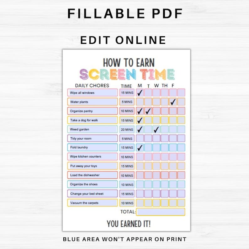 How to Earn Screen Time With Screen Bucks | Editable Allowance Chore ...