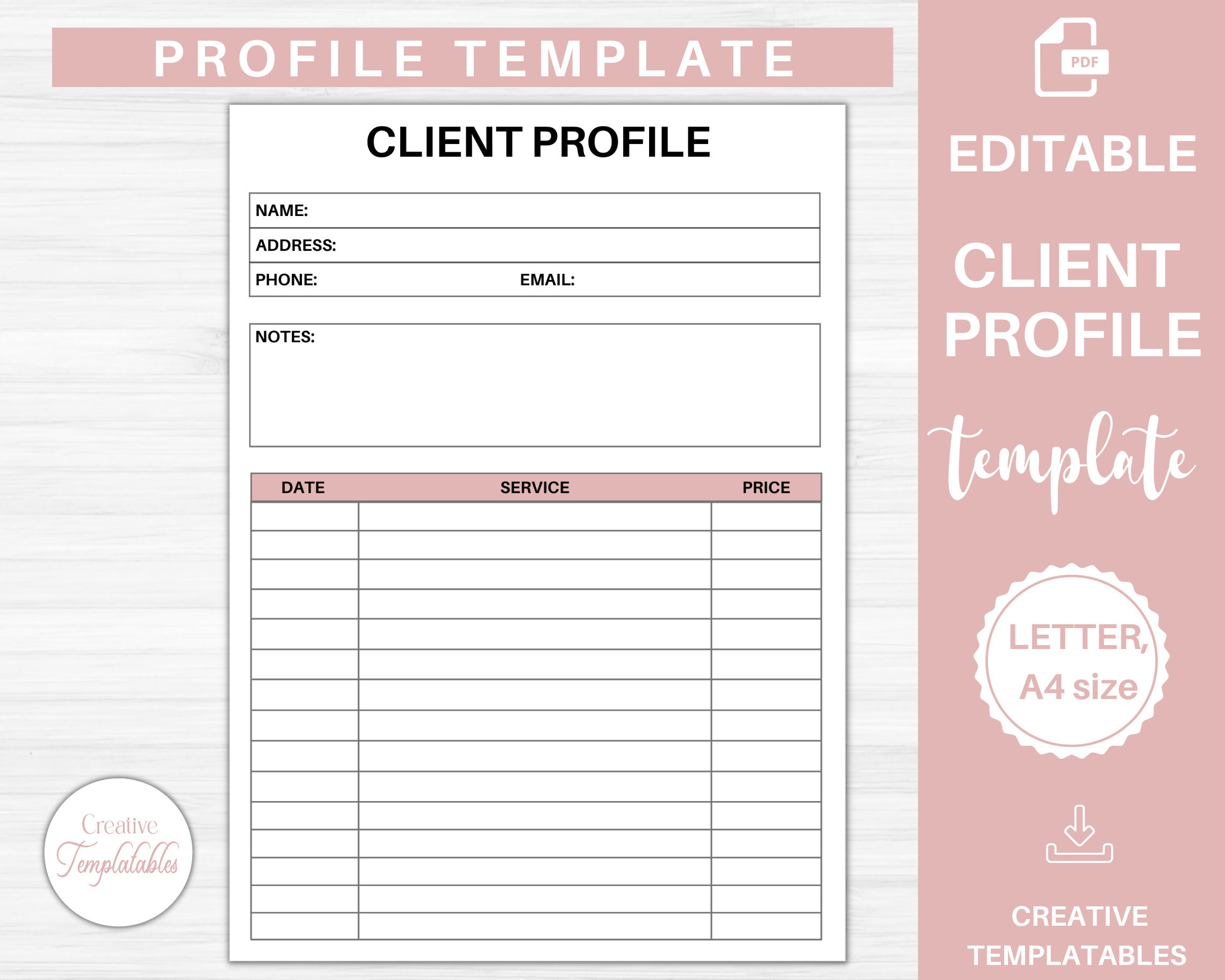Client Profile Template | Editable Customer Profile Tracker | Client ...