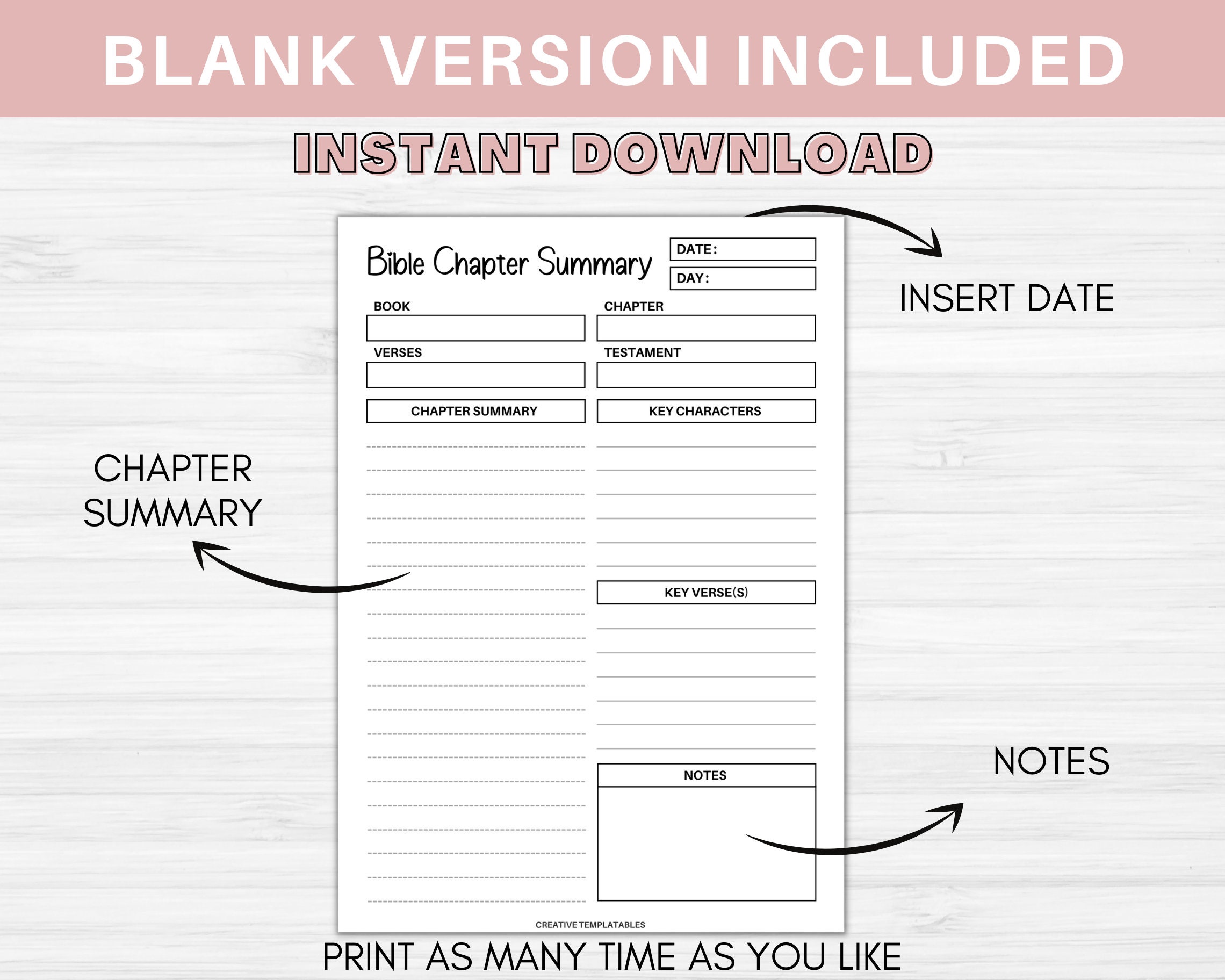 Bible Chapter Summary Printable Bible Study Planner Bible Reading and ...