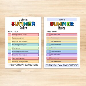 Summer Rules for Kids Summer Routine Editable Summer Rules Checklist ...